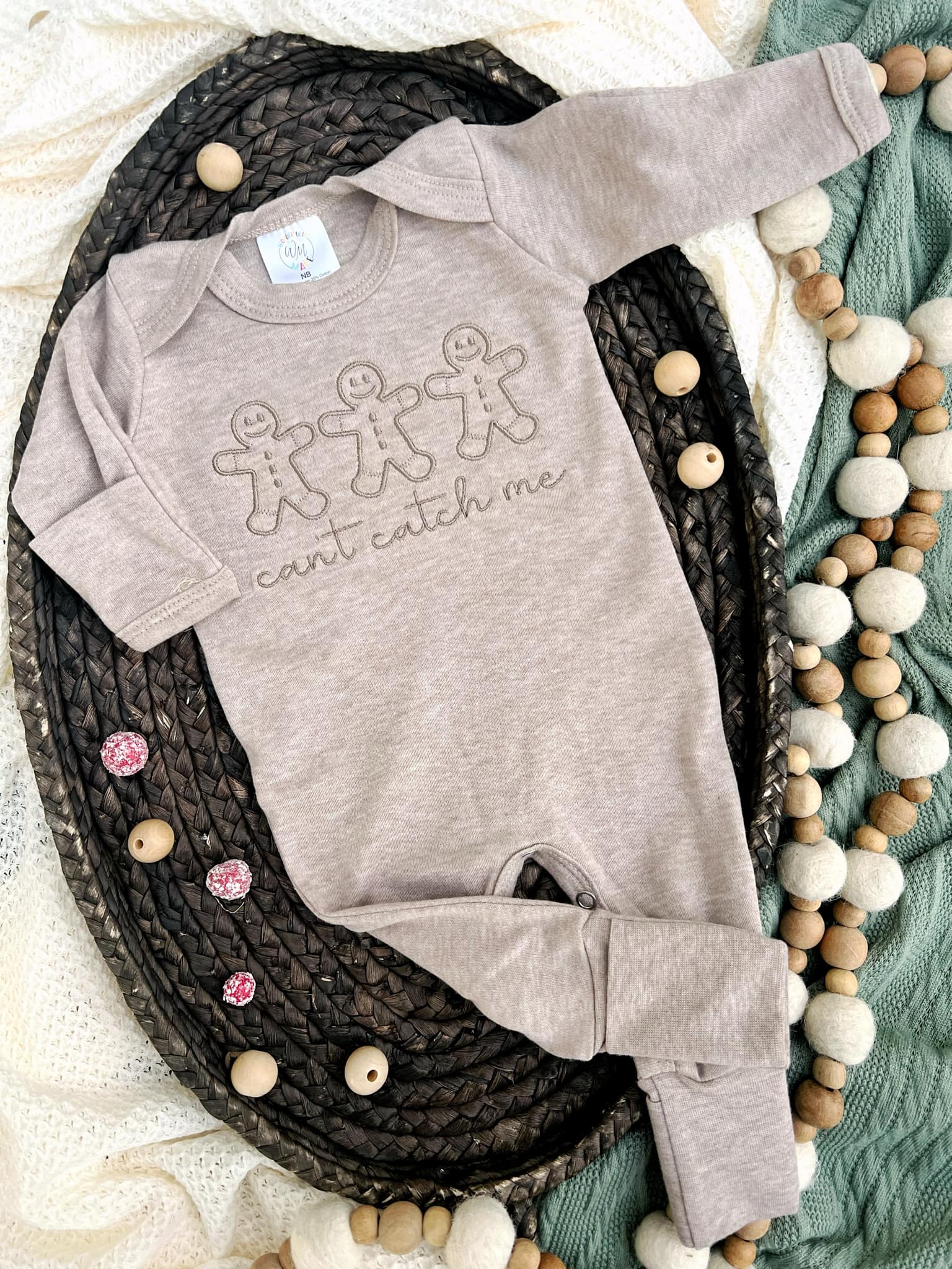 Christmas Baby Outfit | Mocha Baby Romper - Can't Catch Me Gingerbread ...